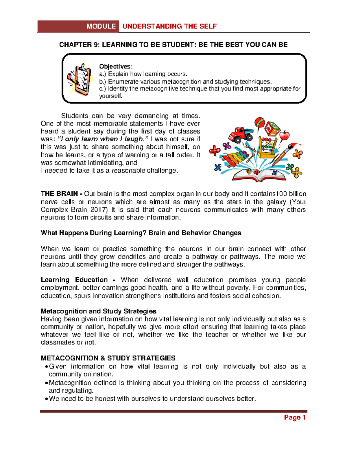 Chapter 9 - Learning TO BE THE Student - CHAPTER 9: LEARNING TO BE ...