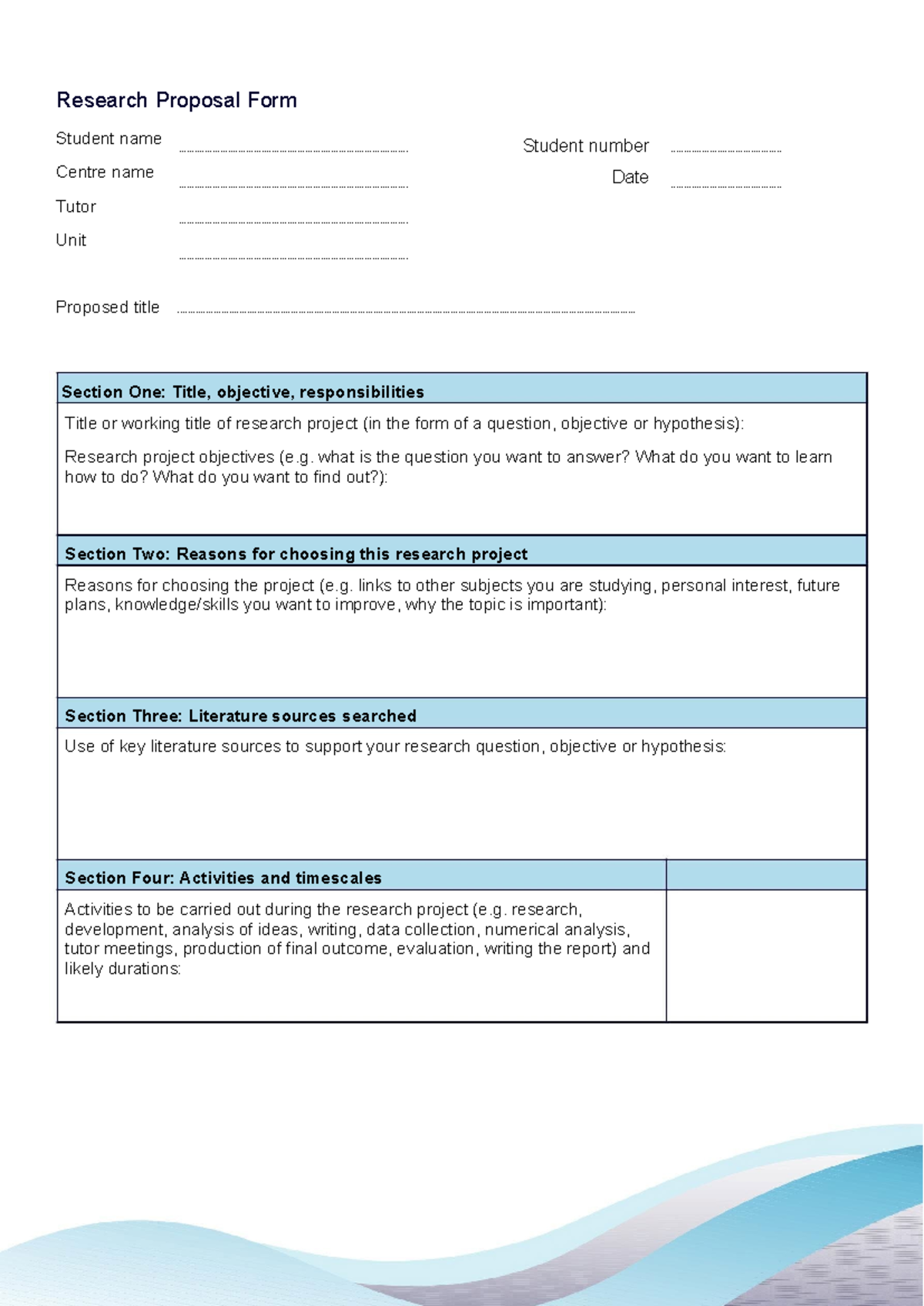 Template for the Project Proposal Form - Research Proposal Form Student ...