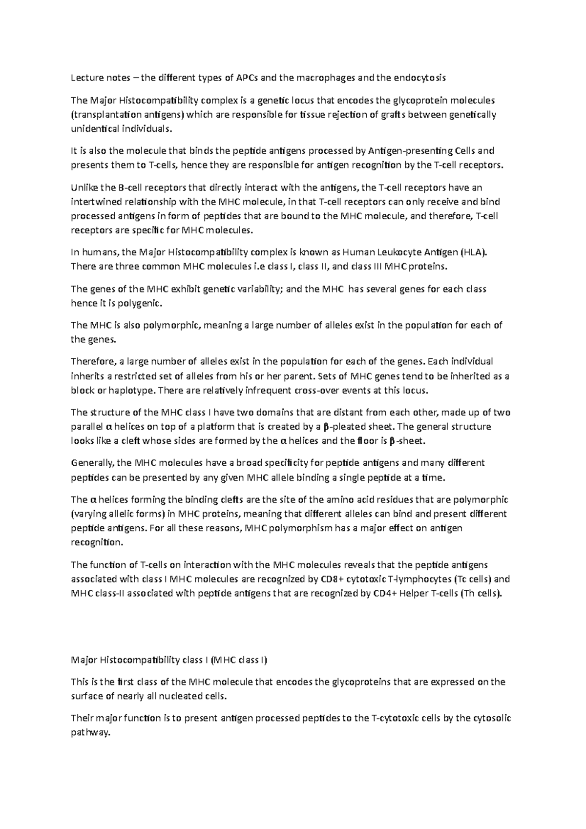 Lecture notes – the different types of APCs and the macrophages and the ...