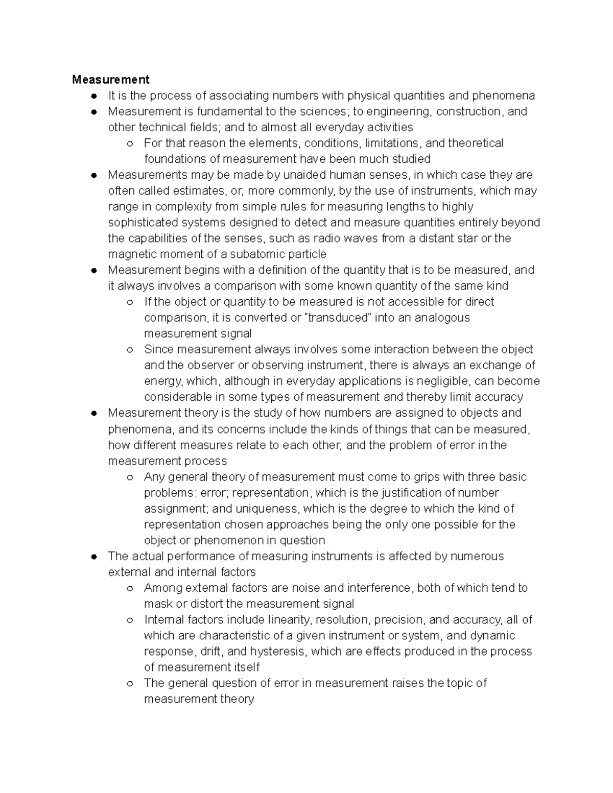 Chem136 measurement - lecture notes - Measurement It is the process of ...