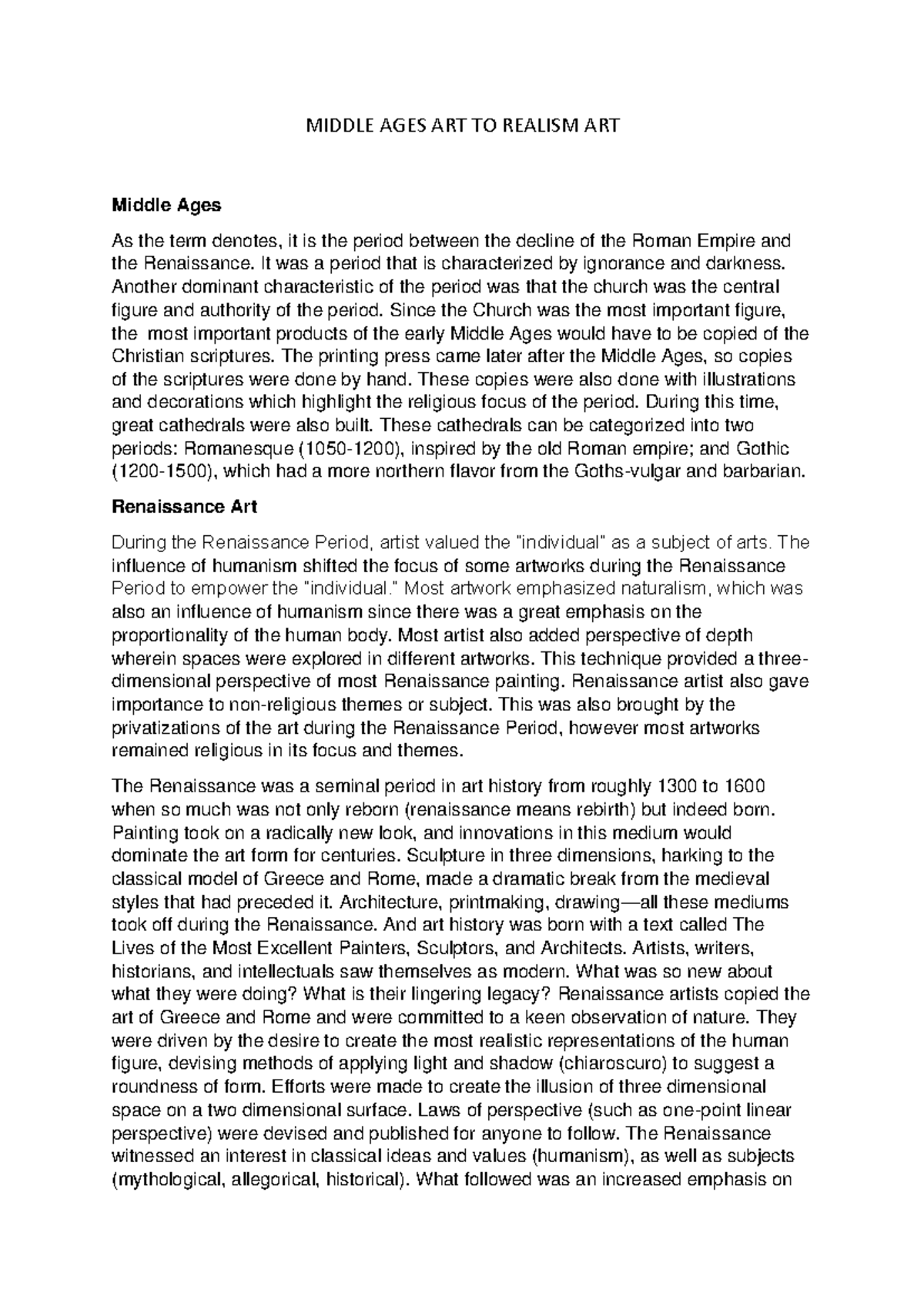 Middle AGES ART TO Realism ART - MIDDLE AGES ART TO REALISM ART Middle ...