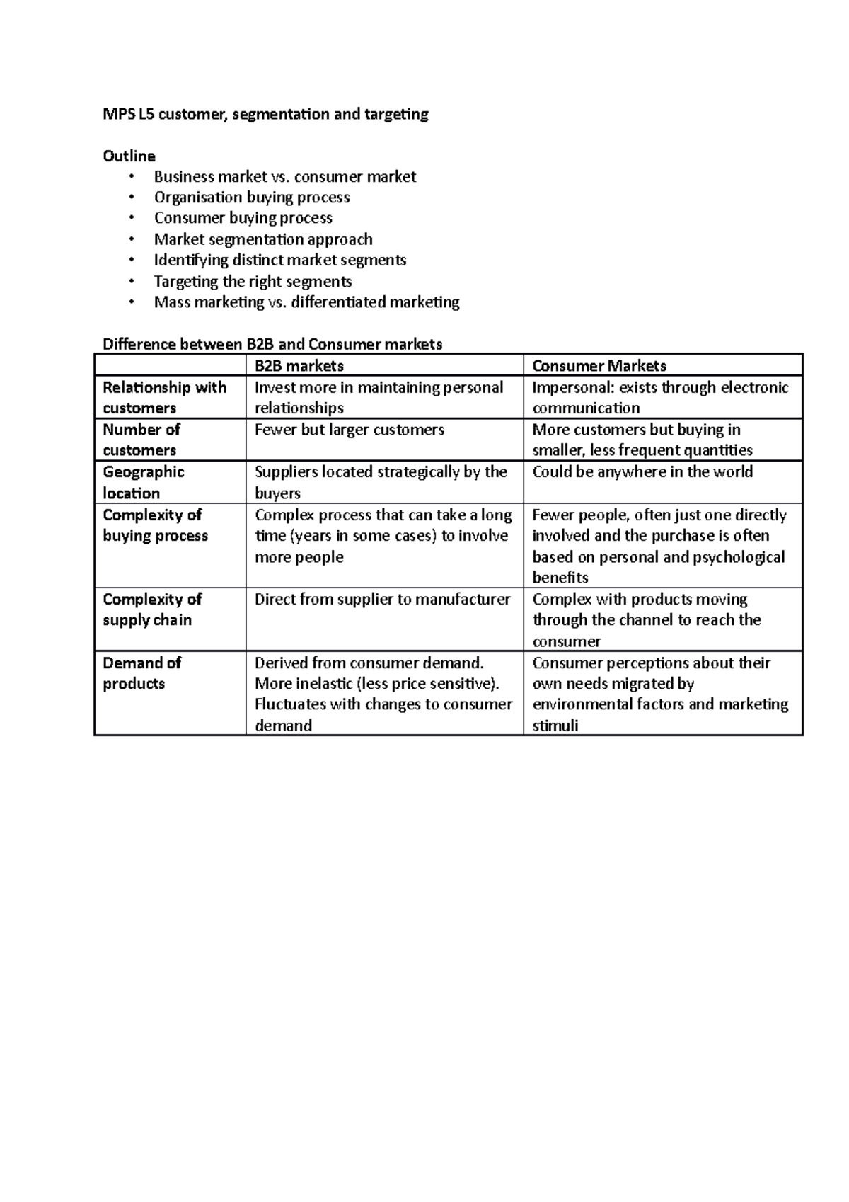 MPS L5 customer, segmentation and targeting - MPS L5 customer ...