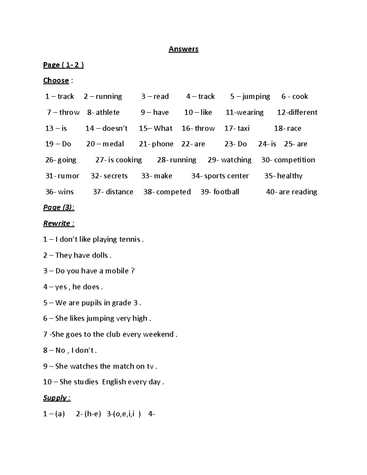Answers - revision - Answers Page ( 1- 2 ) Choose : 1 – track 2 ...