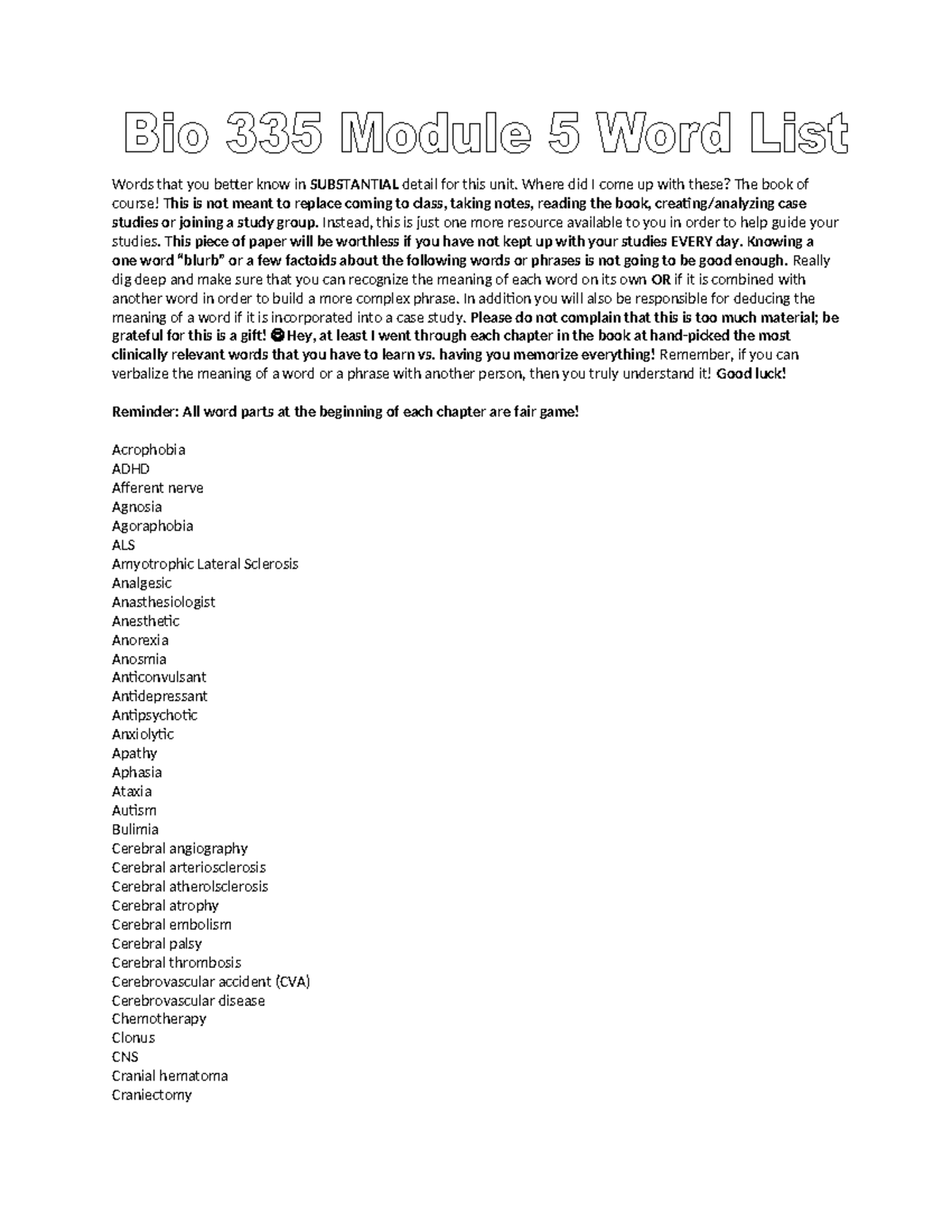 Module 5 Word List - Words that you better know in SUBSTANTIAL detail for this unit. Where did I ...