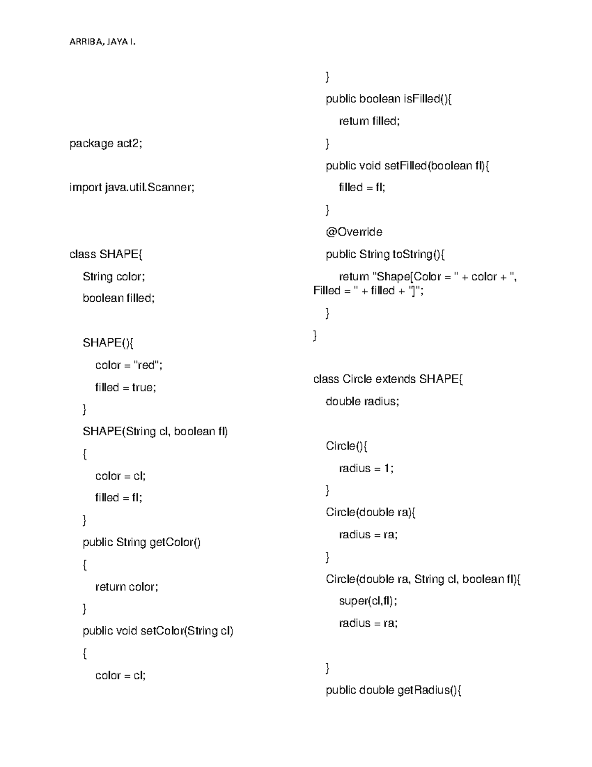 Arriba Act2 Computer Programming Using Different Java Classes Package Act2 Import Javautil 7622