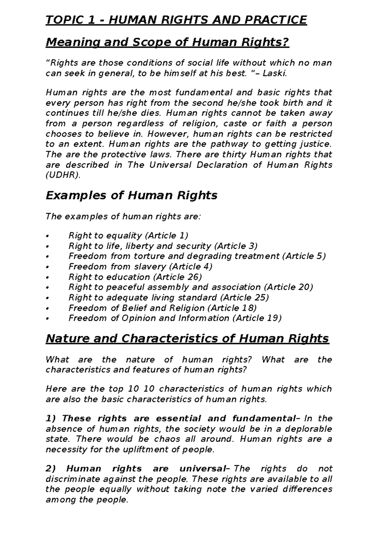 Topic 1 - DETAIL OF HUMAN RIGHTS - TOPIC 1 - HUMAN RIGHTS AND PRACTICE ...