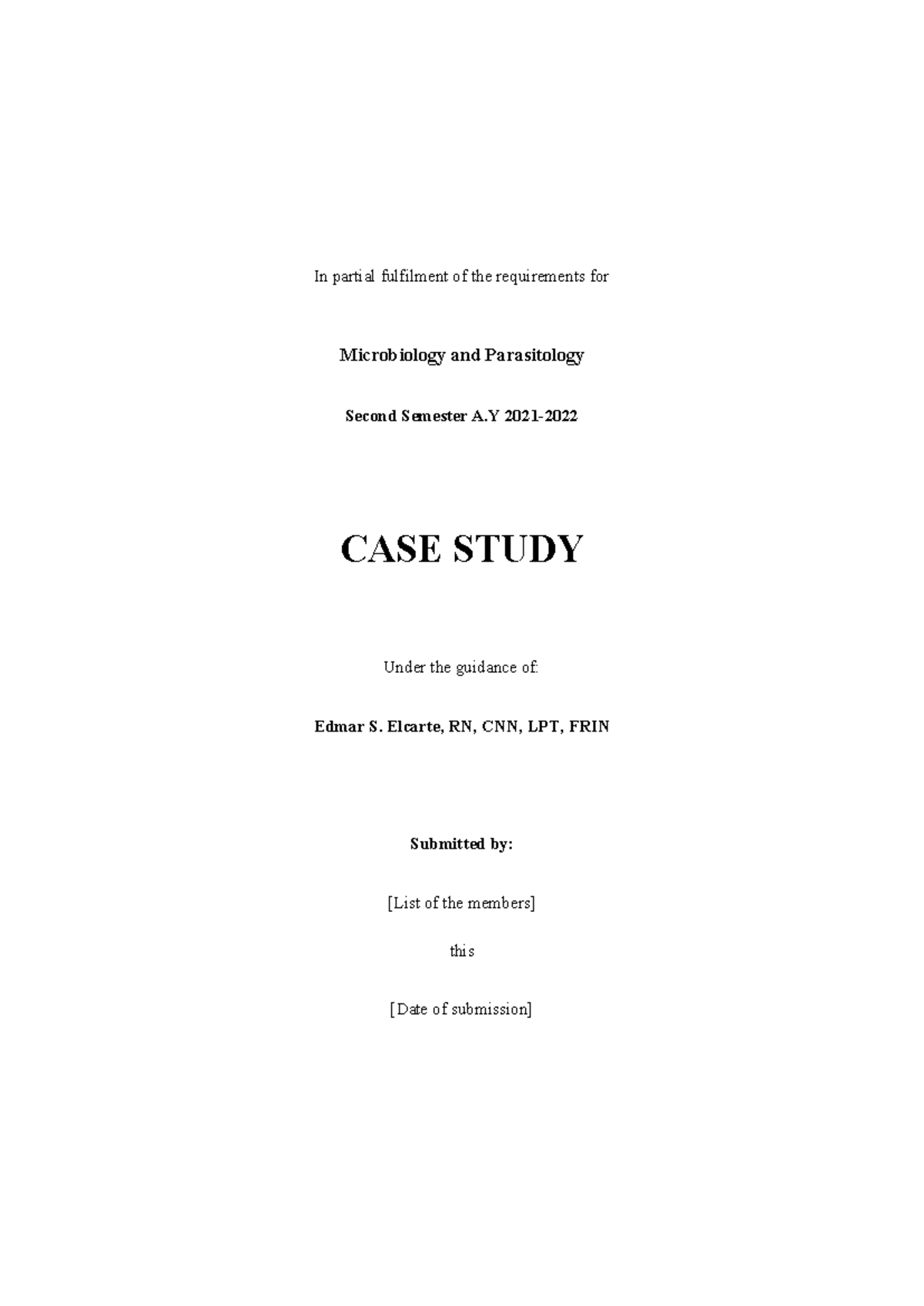 Sample Micropara Case Study - In partial fulfilment of the requirements ...