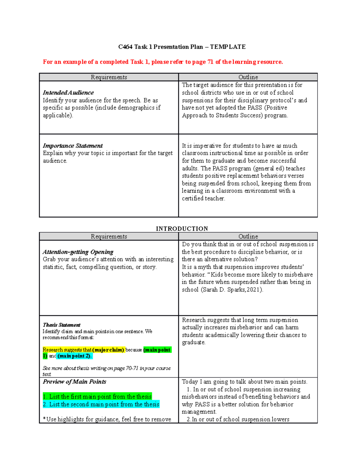 C464 Intro to communication Task 1 (1) - C464 Task 1 Presentation Plan ...
