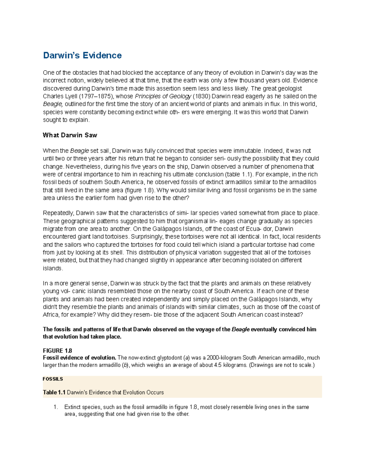 Evidence of Evolution: Darwin's Observations and Insights - Studocu