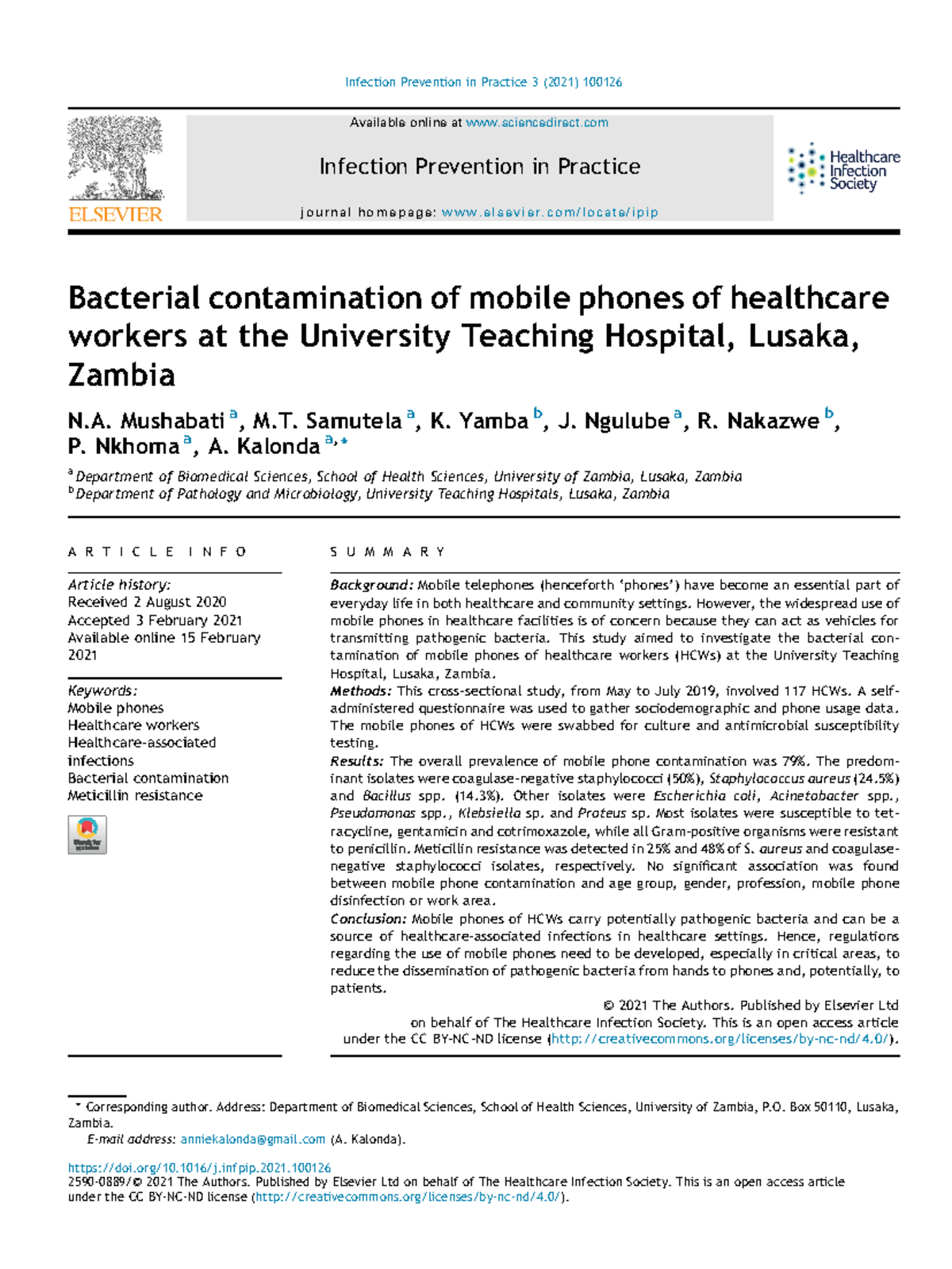 Bacterial contamination of mobile phones of healthcare workers at the ...