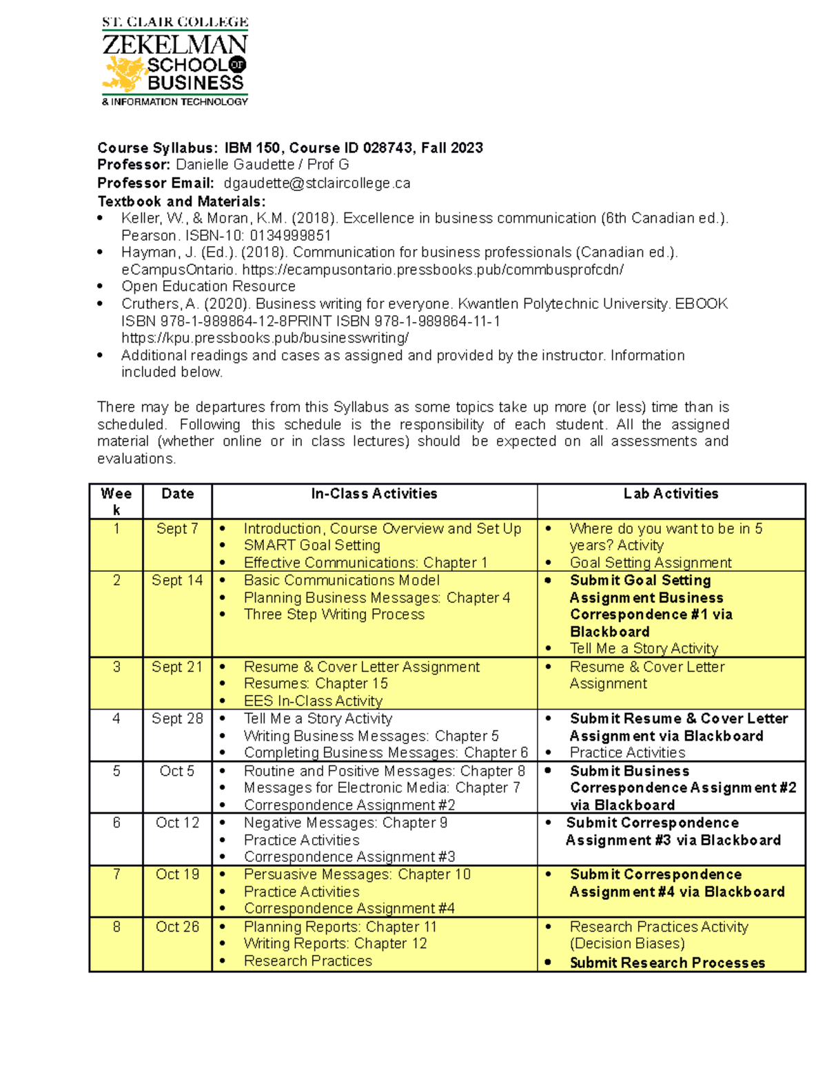 IBM 150 Syllabus F2023 - Course Syllabus: IBM 150, Course ID 028743 ...