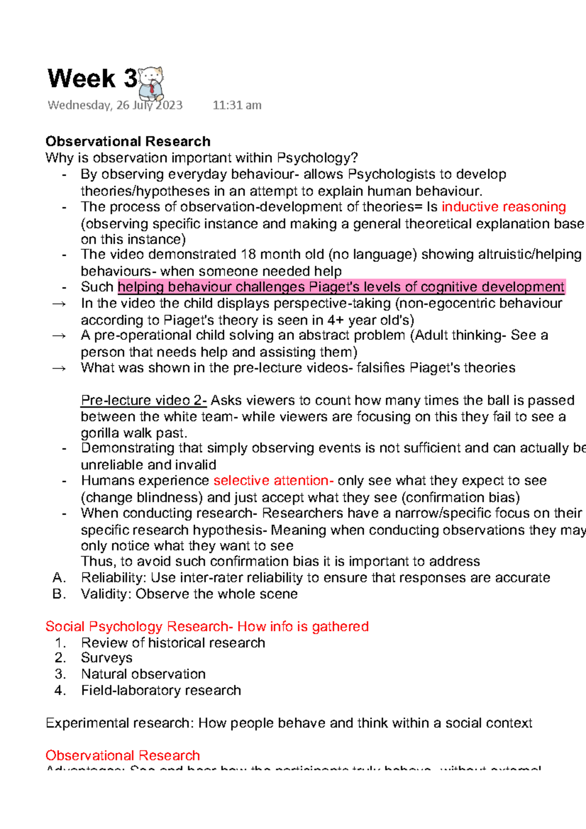 Week 3 Social psych - Week 3 Lecture Notes - Observational Research Why ...