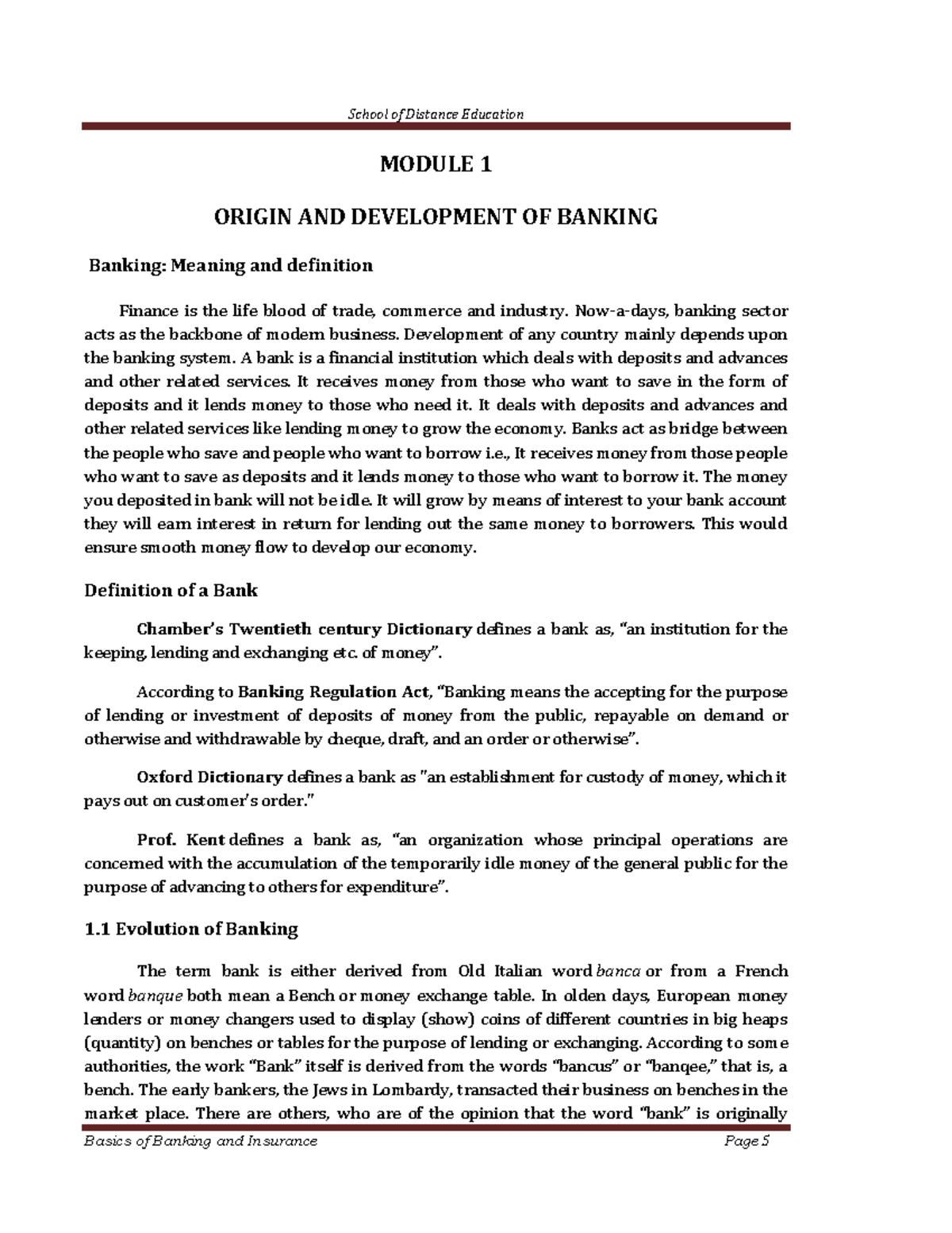 Module 1 Origin and Development of Banking - MODULE 1 ORIGIN AND ...