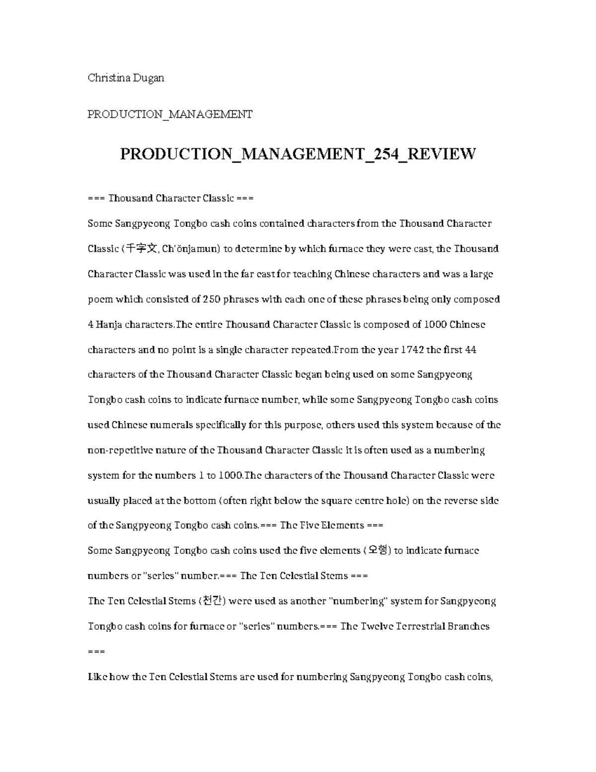 Production Management 254 Review - Christina Dugan PRODUCTION ...