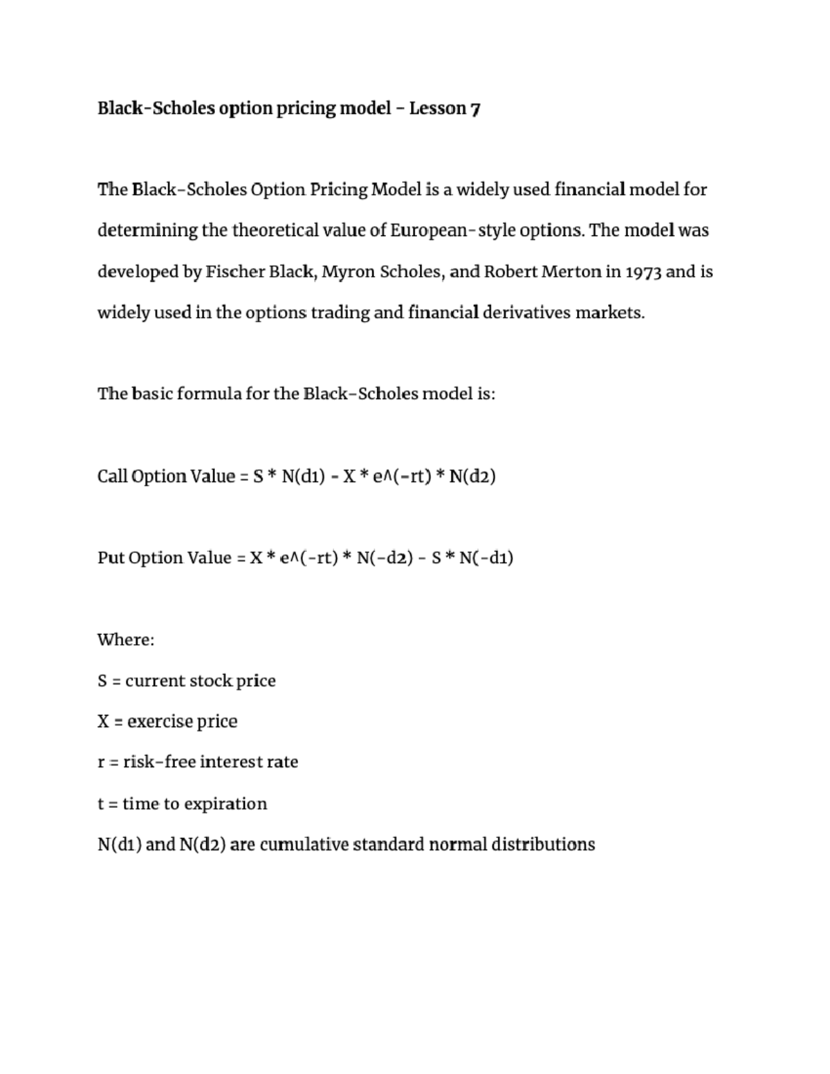 FA 7 - Black-Scholes option pricing model - Google Docs - The model ...