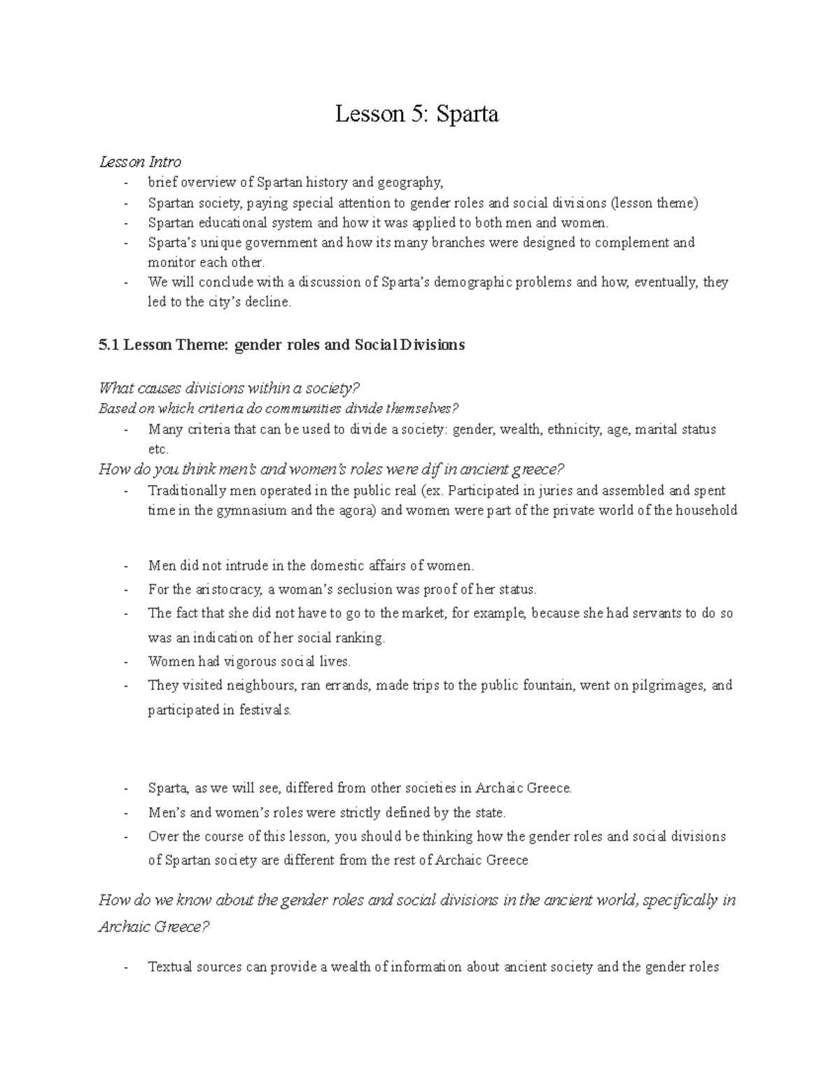 AR104 - Week 5 - Professor: Debra Foran - Lesson 5: Sparta Lesson Intro ...