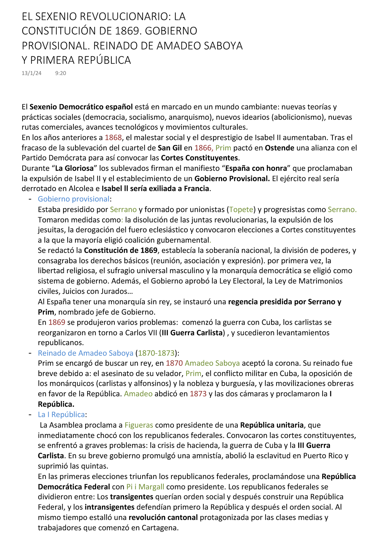 EL Sexenio Revolucionario LA Constitución DE 1869. Gobierno Provisional. Reinado DE Amadeo ...