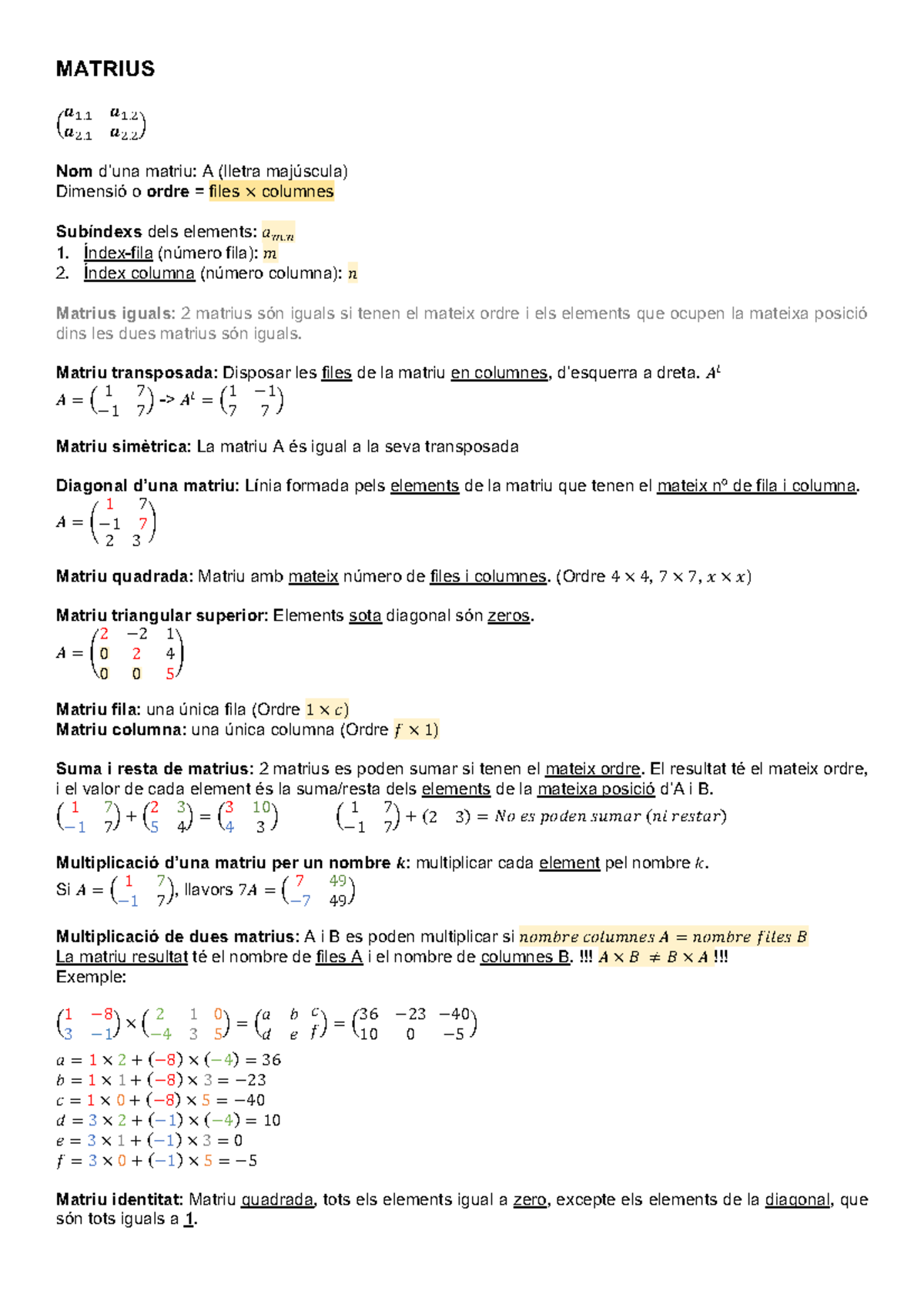 Matrius - Apunts - MATRIUS 𝗈𝗼,𝗼 𝗈𝗼,𝗽 𝗈𝗽,𝗼 𝗈𝗽,𝗽𐀀 Nom d9una matriu: A (lletra majúscula) Dimensió ...