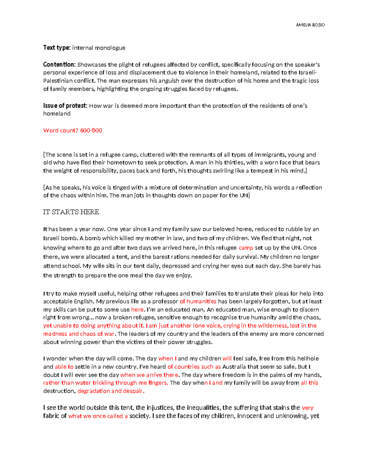 Shadia protest - fff - AMELIA BOSIO Text type: internal monologue ...