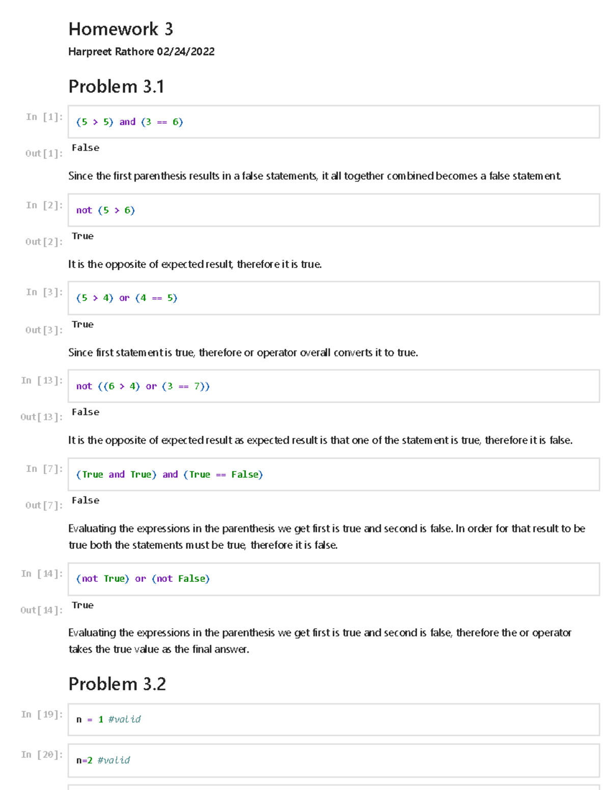Homework 3 - Homework 3 Harpreet Rathore 02/24/ Problem 3. False Since ...