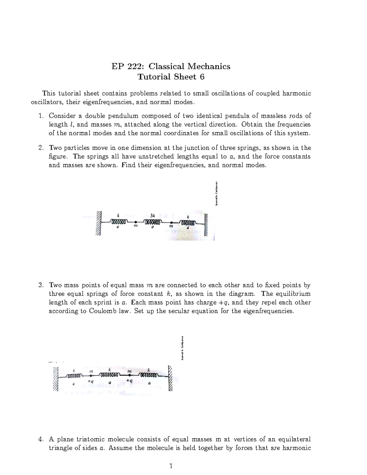 Cm ts 6 - Tutorial sheet shared by professor - EP 222: Classical Mechanics Tutorial Sheet 6 This ...