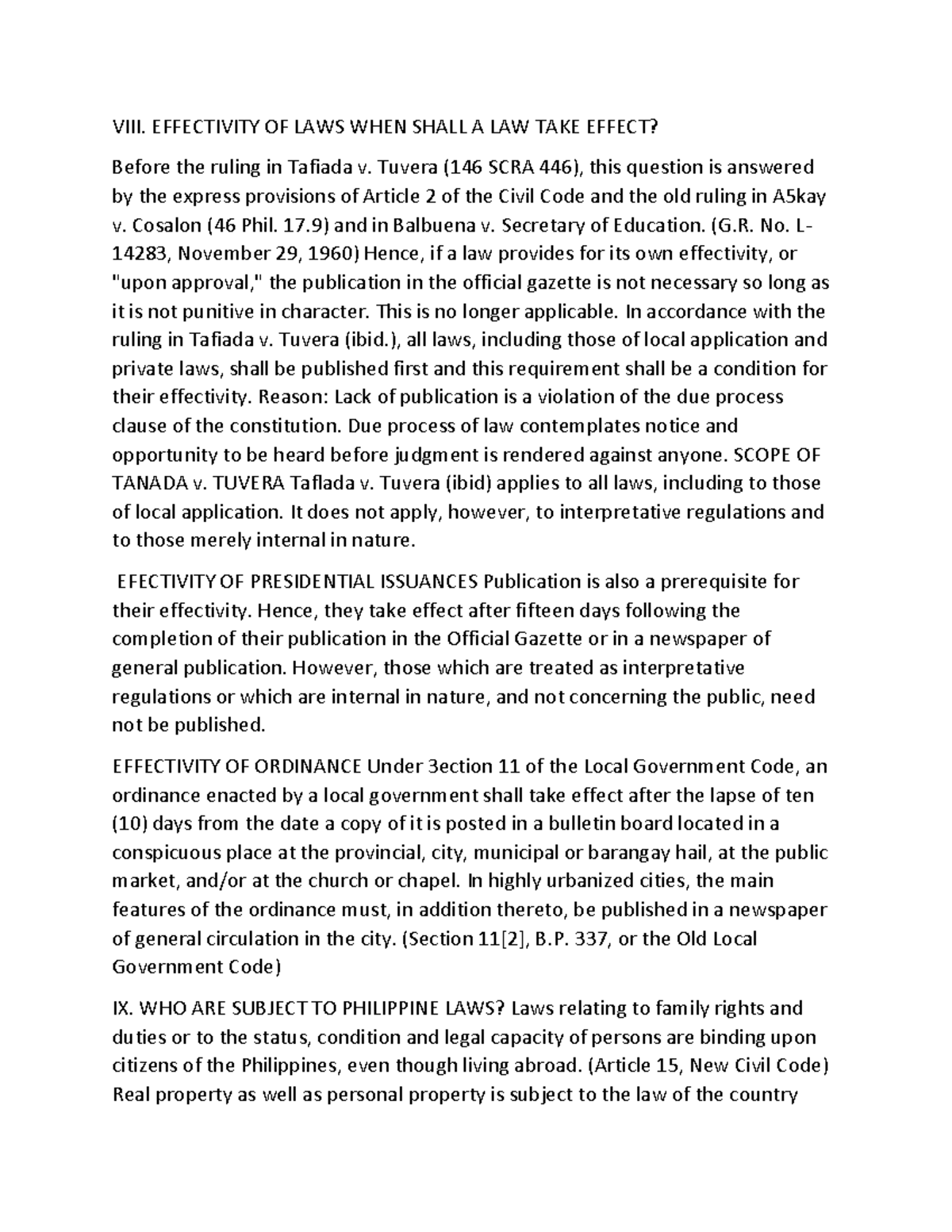Effectivity of Laws Who are Subject to Philippine Law - VIII ...