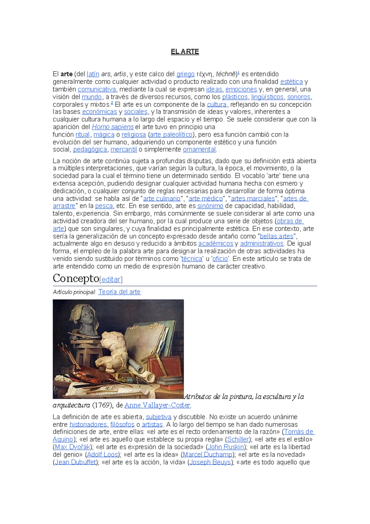 EL ARTE - EL ARTE El arte (del latín ars, artis, y este calco del ...