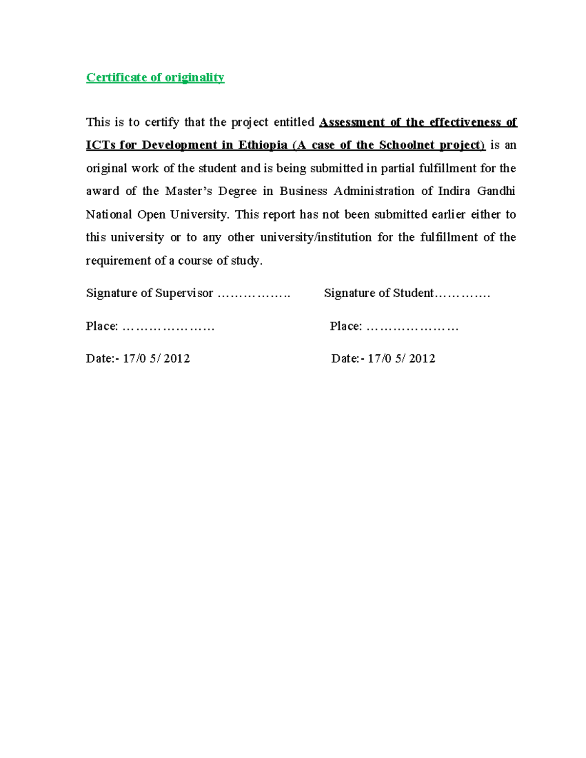 Final Resarch Paper - Certificate of originality This is to certify ...