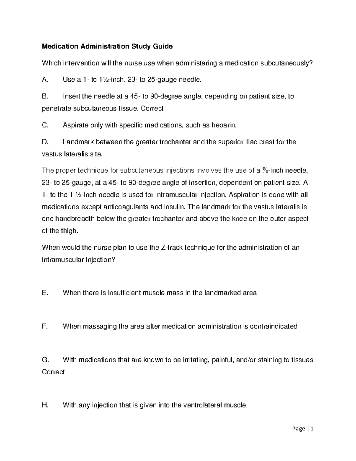 Medication Administration Study Guide - Use a 1- to 1½-inch, 23- to 25 ...