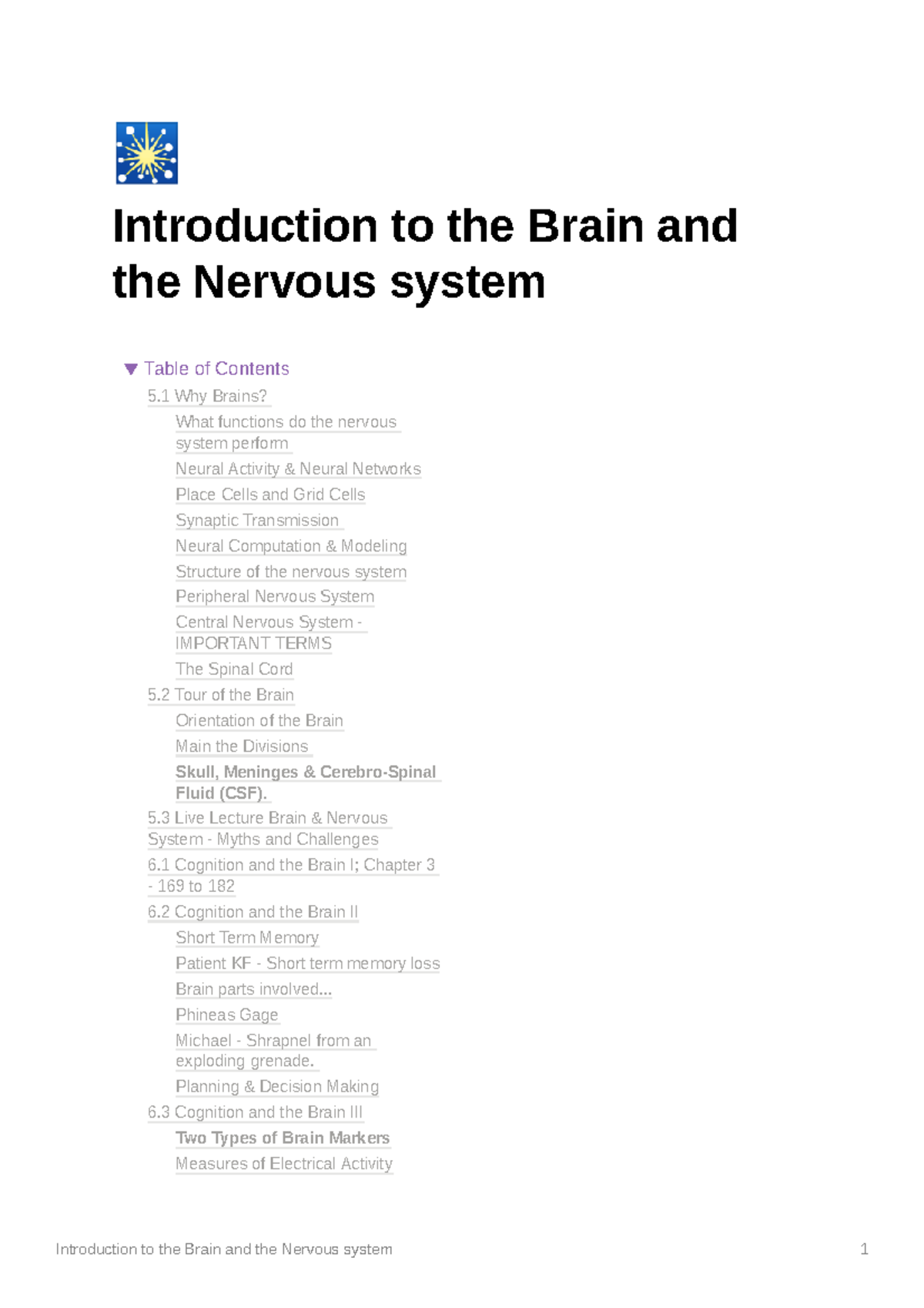 Introduction to the Brain and the Nervous system - 🎇 Introduction to ...