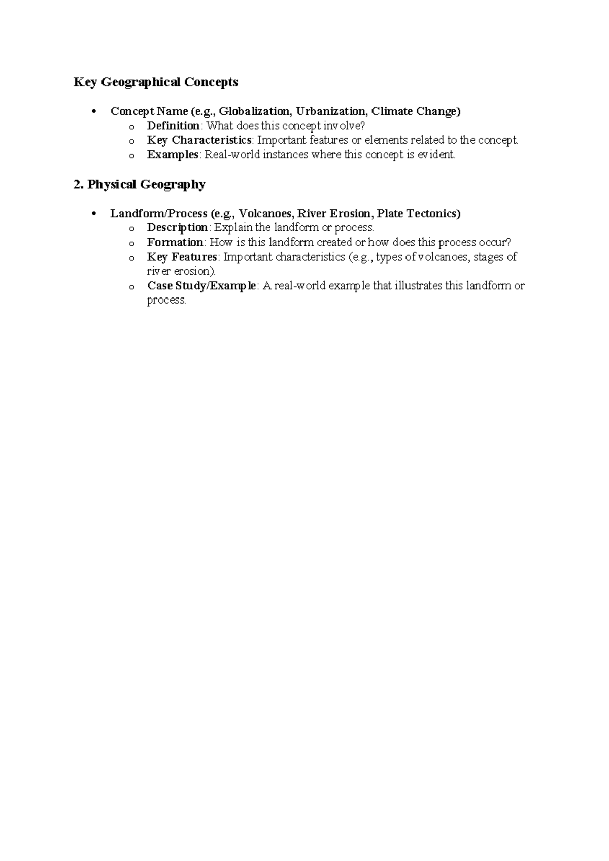 Key Geographical Concepts Exam Notes - Key Geographical Concepts ...