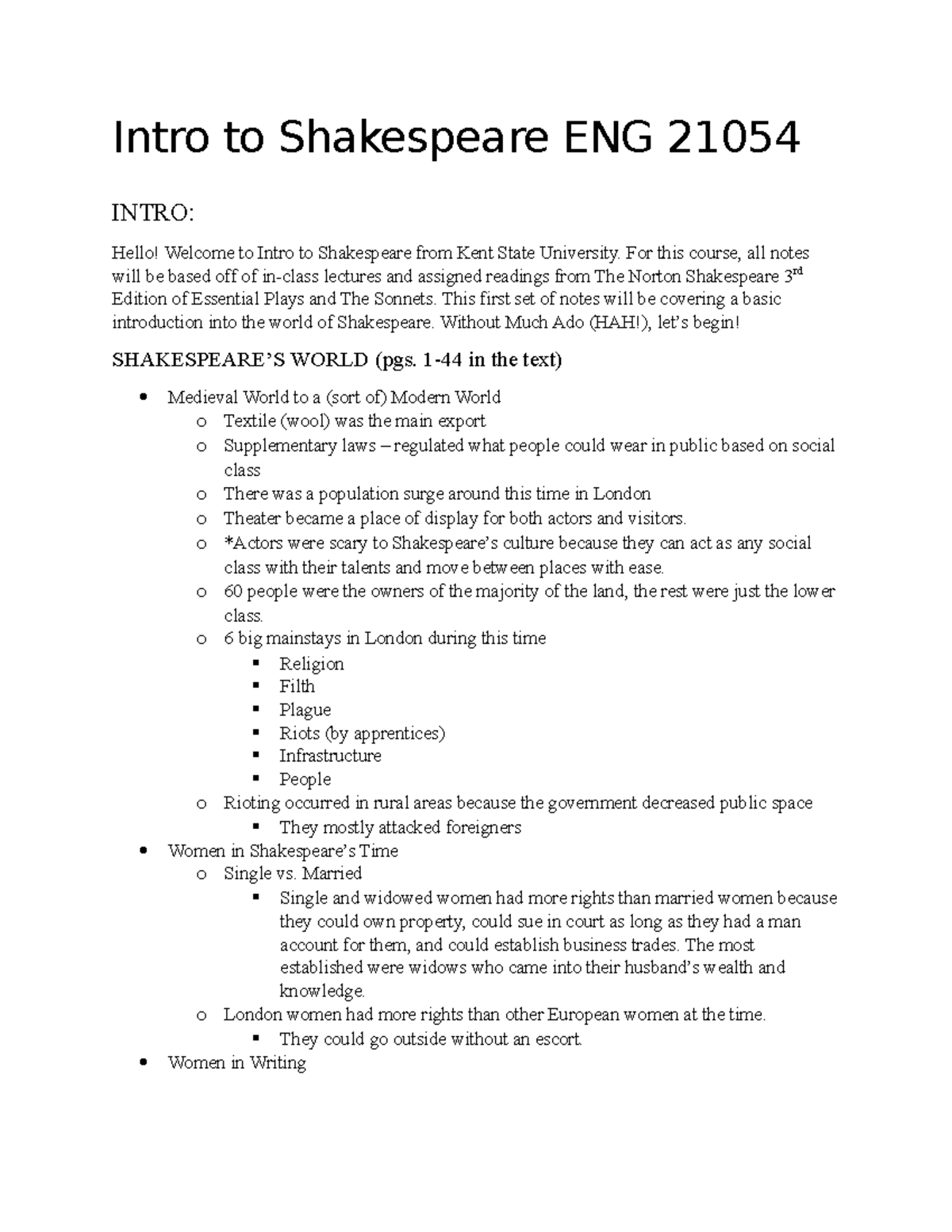 Intro to Shakespeare ENG 21054 - Intro to Shakespeare ENG 21054 INTRO ...