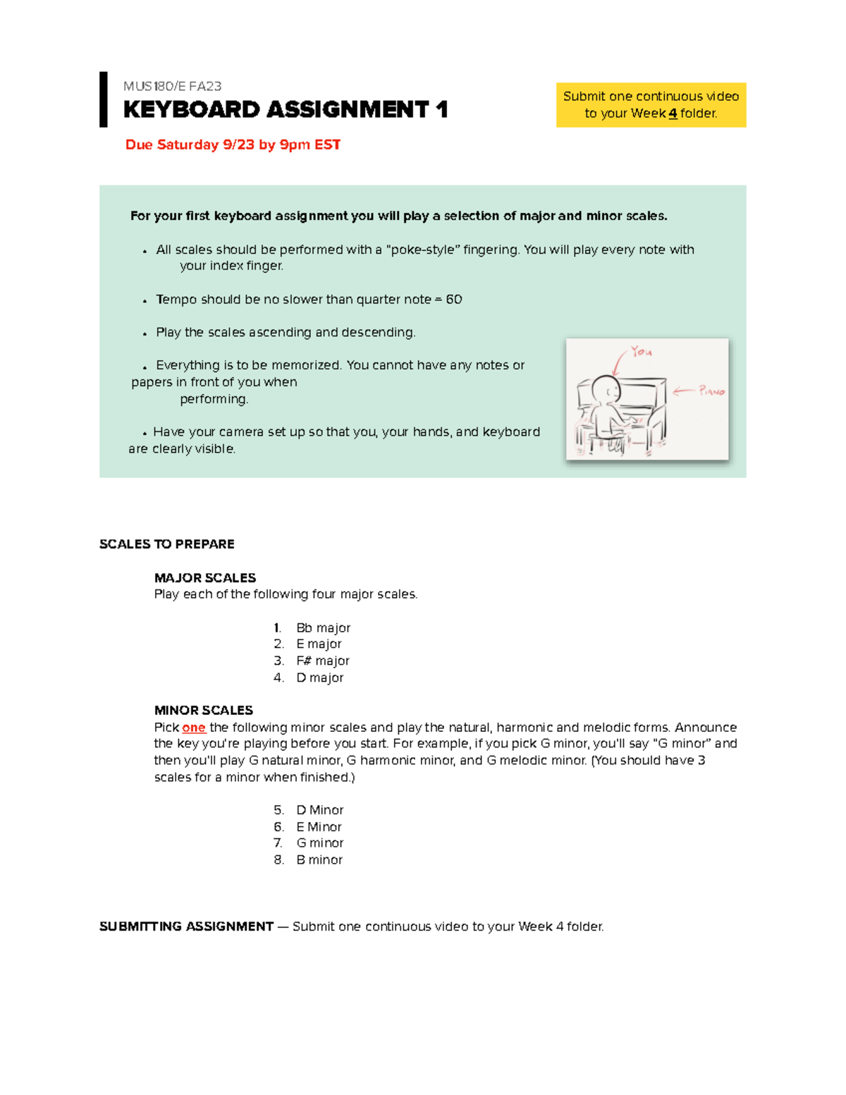 180 E Keyboard Assignment 1 - Due Saturday 9/23 by 9pm EST SCALES TO PREPARE MAJOR SCALES Play ...