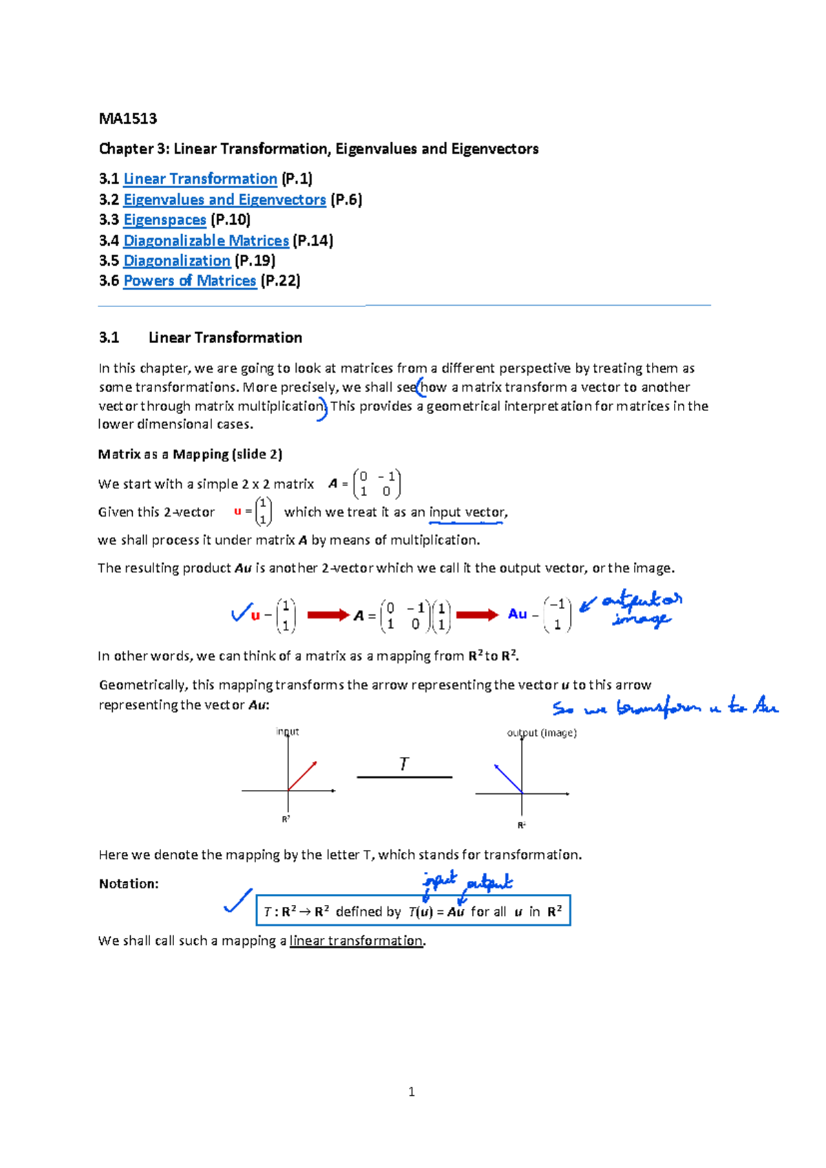 Chapter 3 - imp stuff annotated - MA Chapter 3: Linear Transformation, Eigenvalues and ...