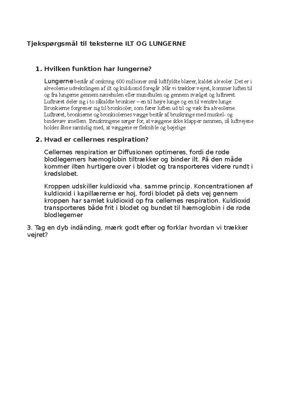 2,5 ILT OG Lungerne - Tjekspørgsmål til teksterne ILT OG LUNGERNE ...