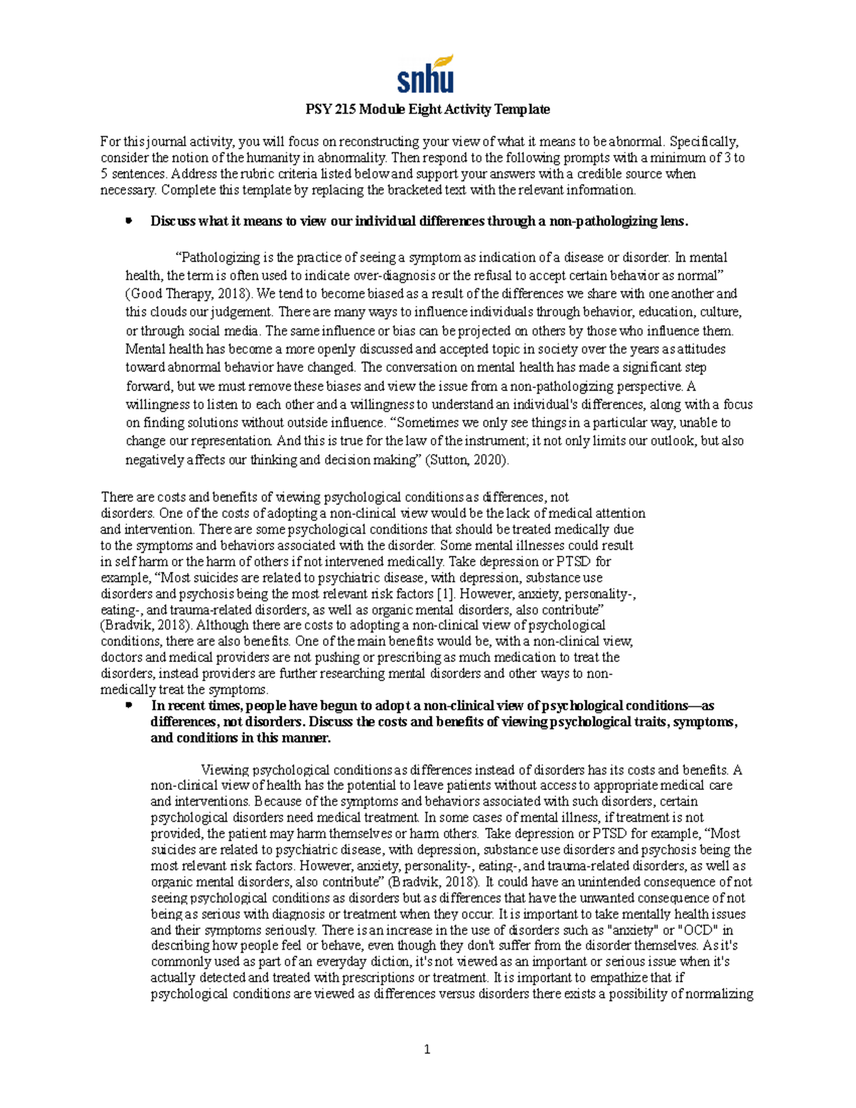 Estella Greer PSY 215 Module Eight Activity - PSY 215 Module Eight ...