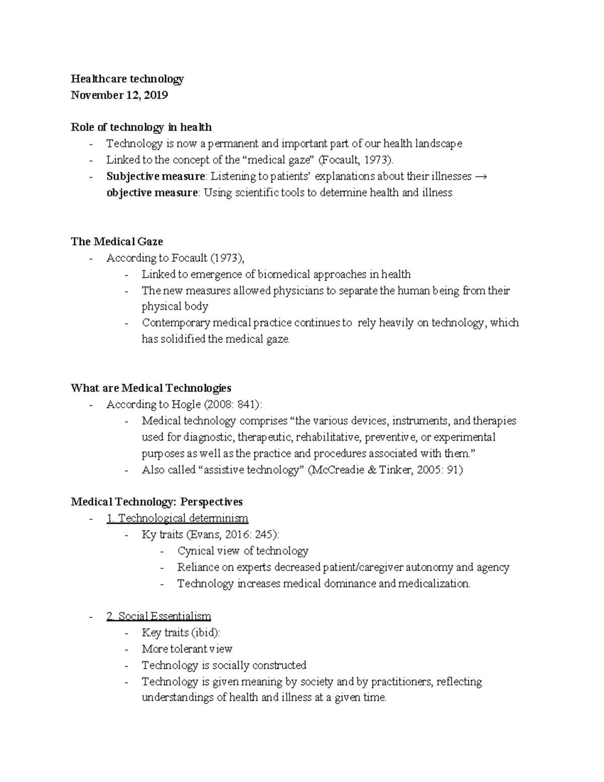 Lecture 8 - November 12, 2019 - Healthcare technology November 12, 2019 ...