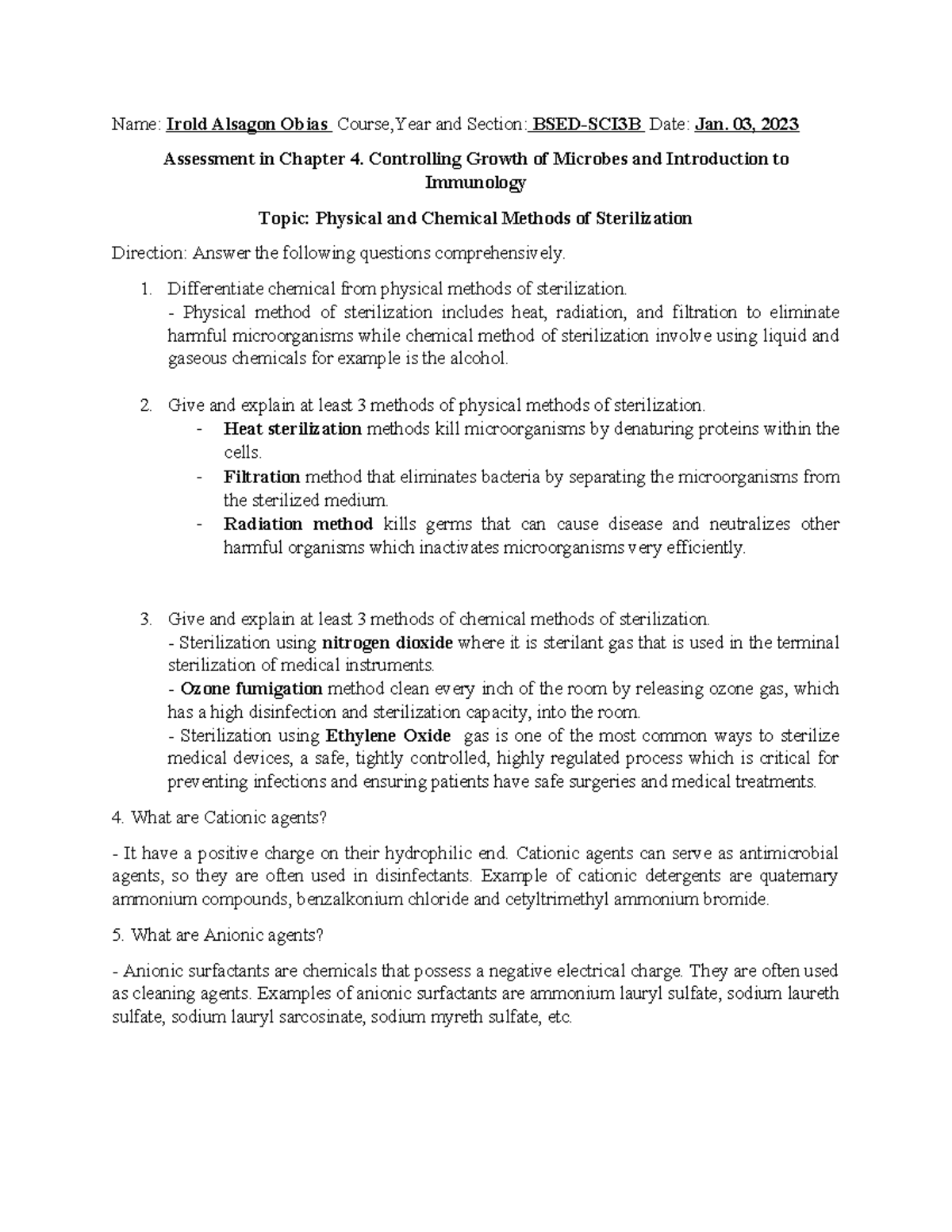 2Assessment in Chapter 4-B - Name: Irold Alsagon Obias Course,Year and ...