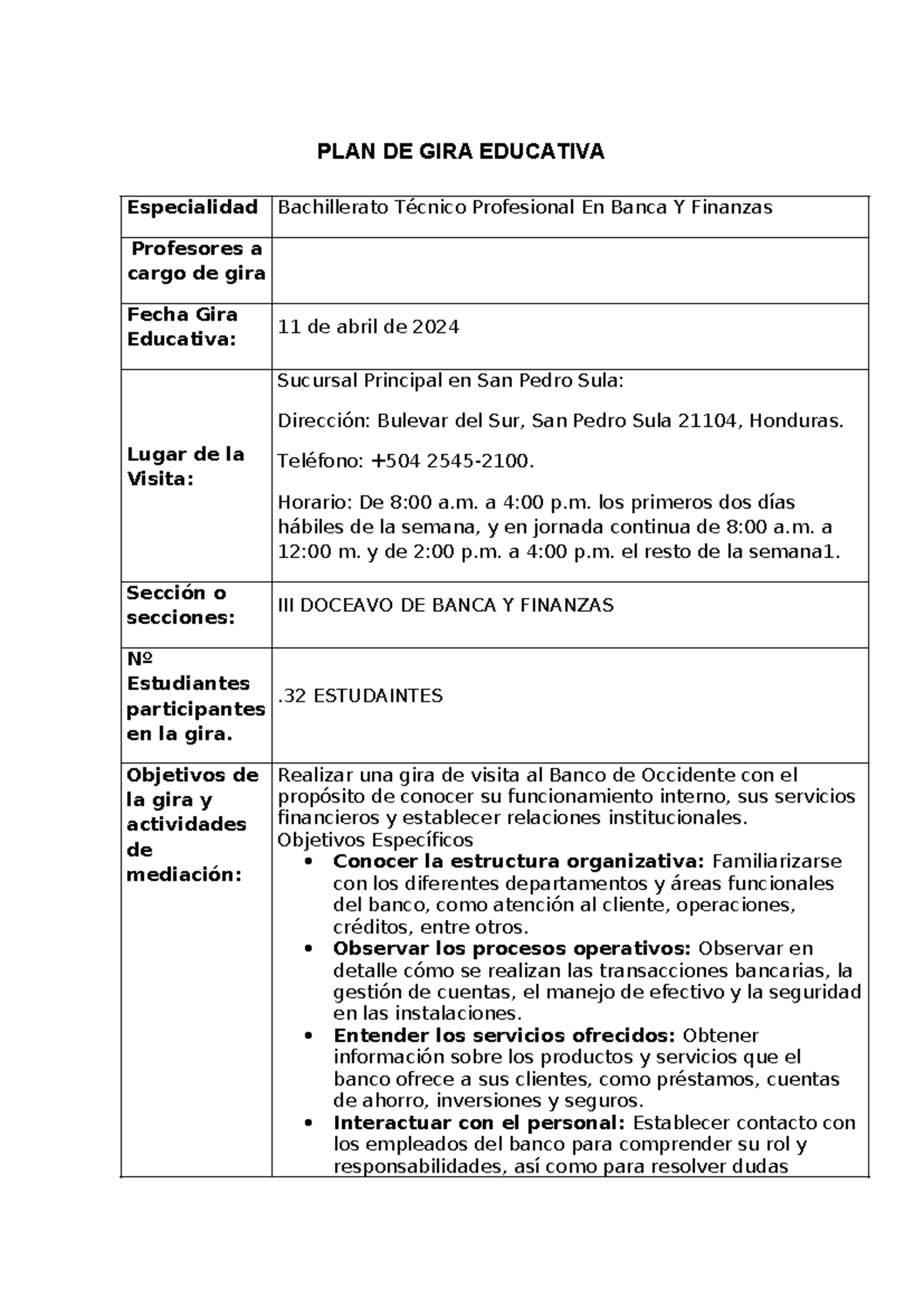 PLAN DE GIRA Educativalo - PLAN DE GIRA EDUCATIVA Especialidad ...
