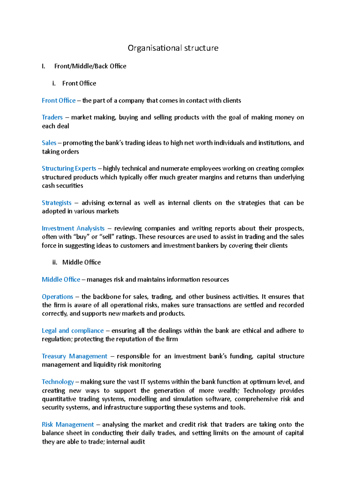 Organisational structure and Risk Management - Organisational structure ...