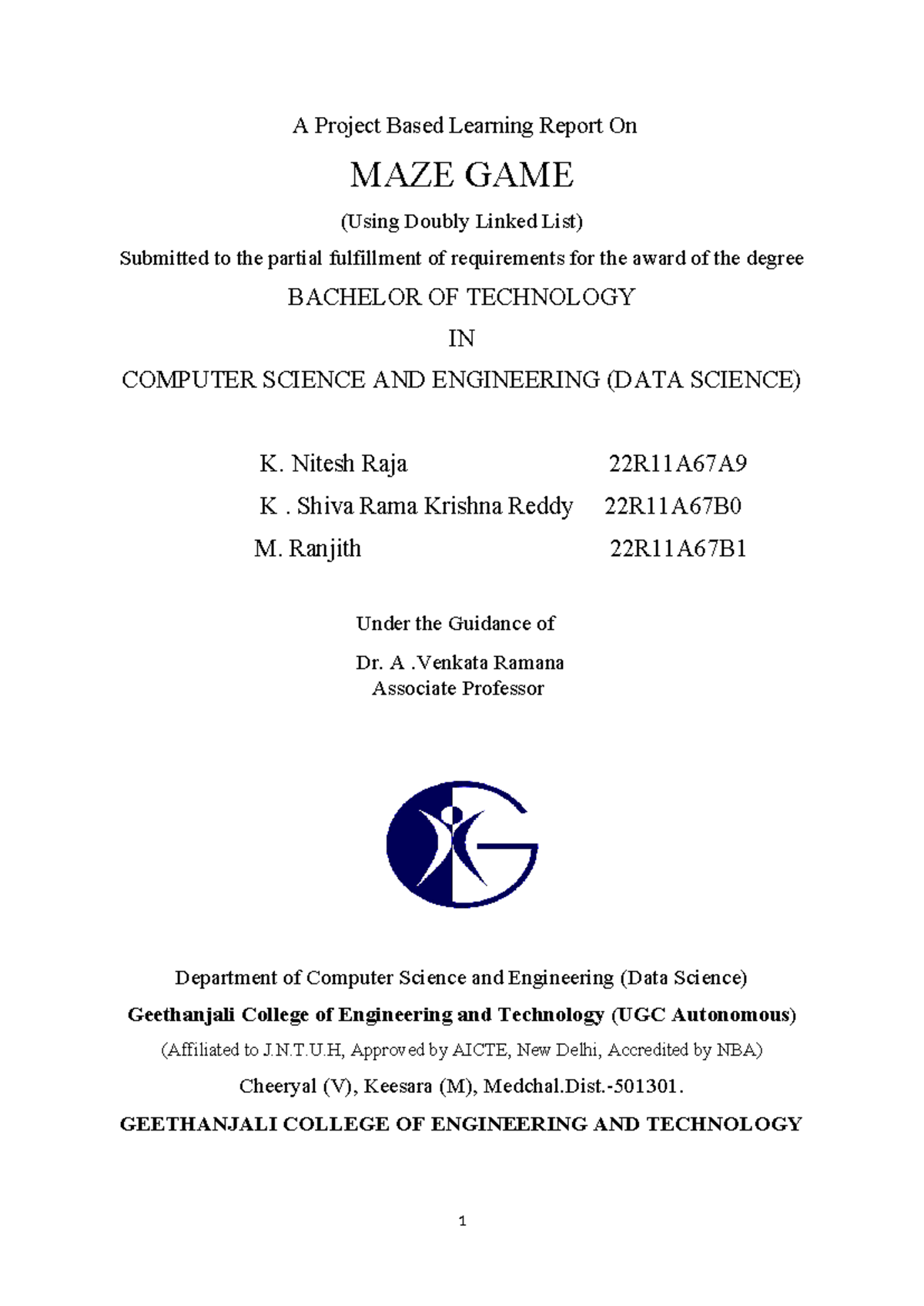 Caalp Report - A Project Based Learning Report On MAZE GAME (Using ...