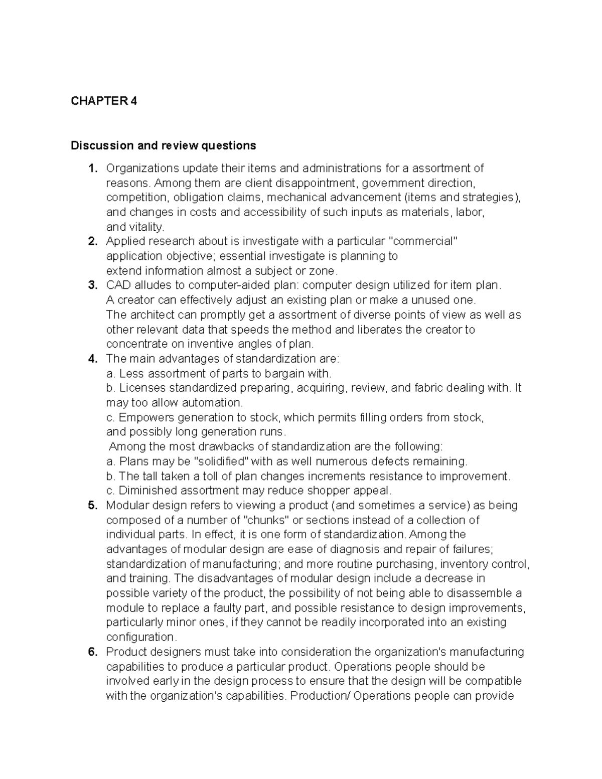 Chapter 4 OM - CHAPTER 4 Discussion and review questions Organizations ...