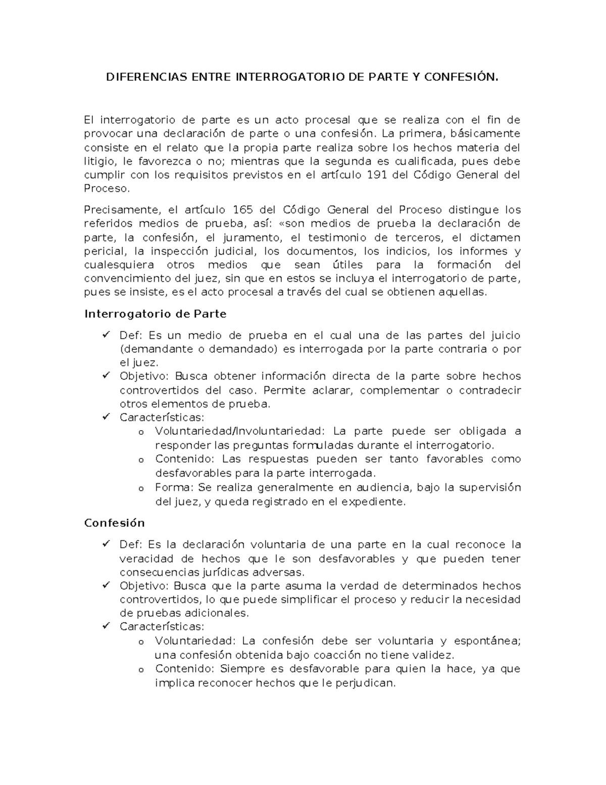 Diferencias Entre Interrogatorio DE Parte Y Confesión - DIFERENCIAS ...