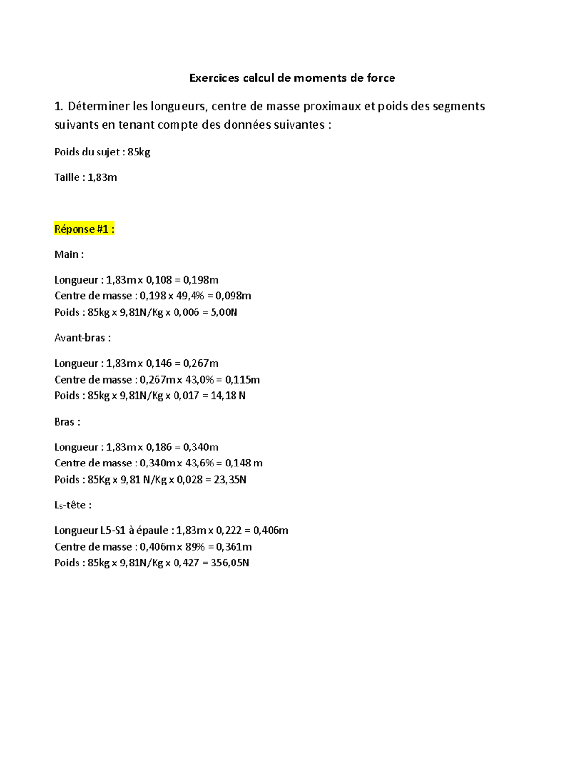 Exercices Moments DE Force-Complément - Exercices calcul de moments de ...
