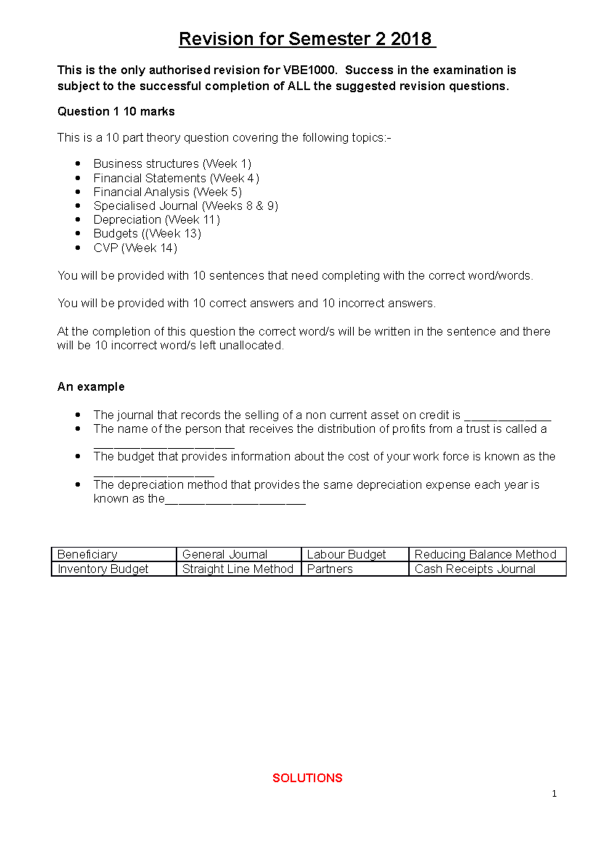 New Final Exam Semester 2 2018 Revision - Revision for Semester 2 2018 ...