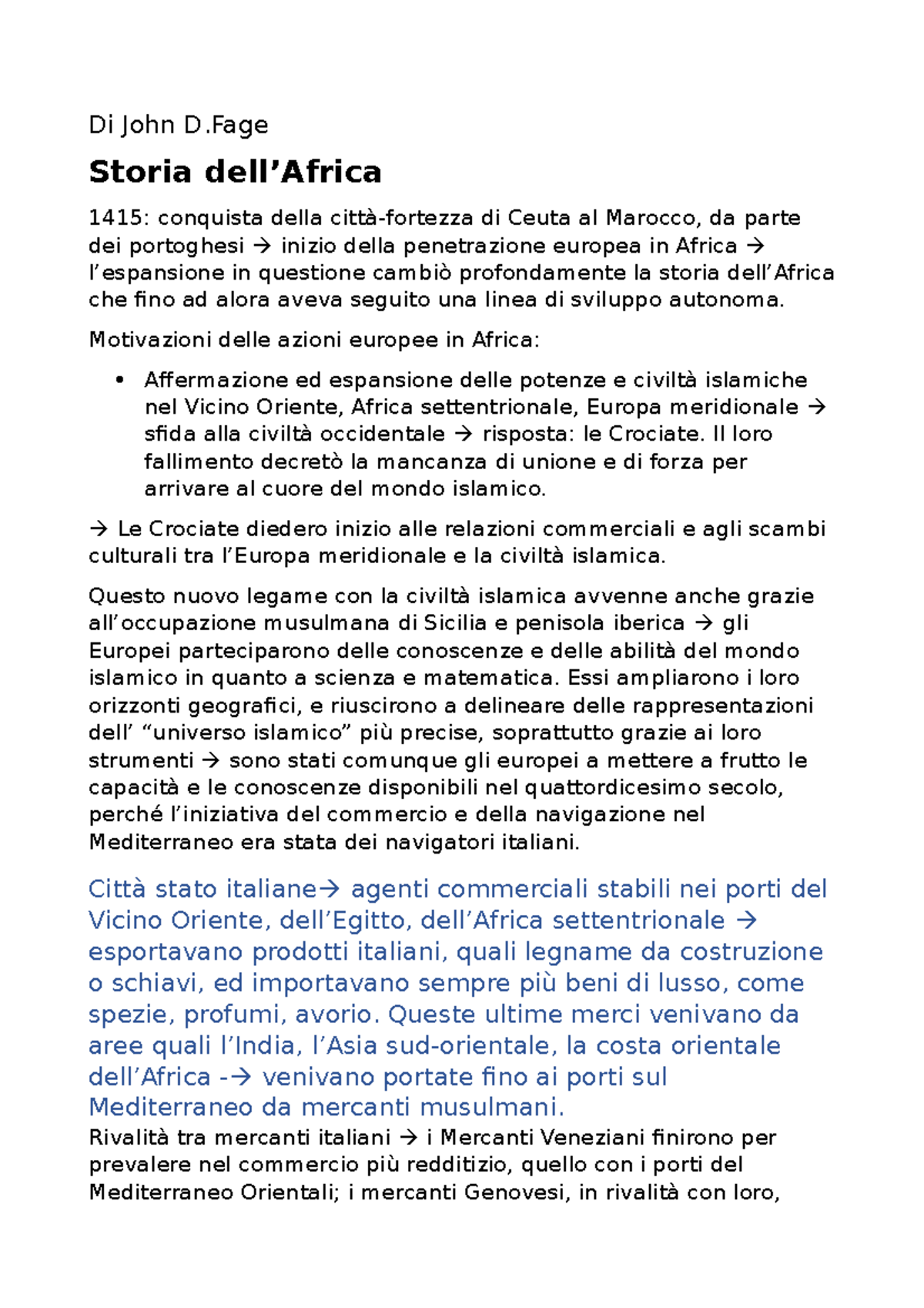 Fage- Storia dell’Africa - Di John D Storia dell’Africa 1415: conquista ...