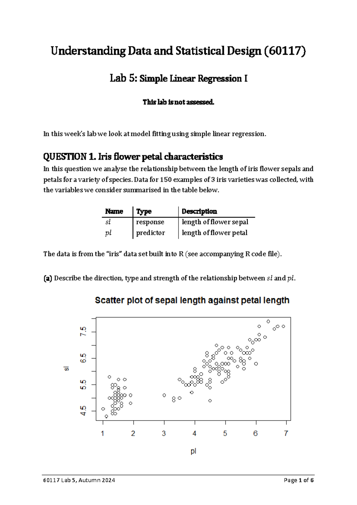 LAB 5 Solutions - Understanding Data and Statistical Design (60117) Lab 5: Simple Linear ...