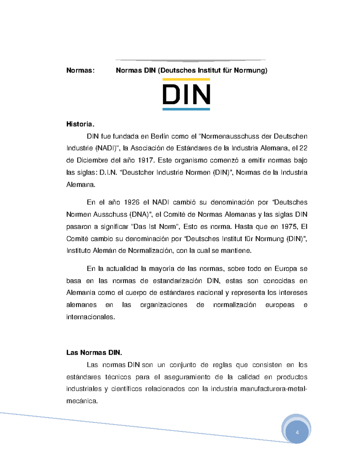 Normativa aplicada en dibujo industrial y mecanico - Normas: Normas DIN (Deutsches Institut für ...