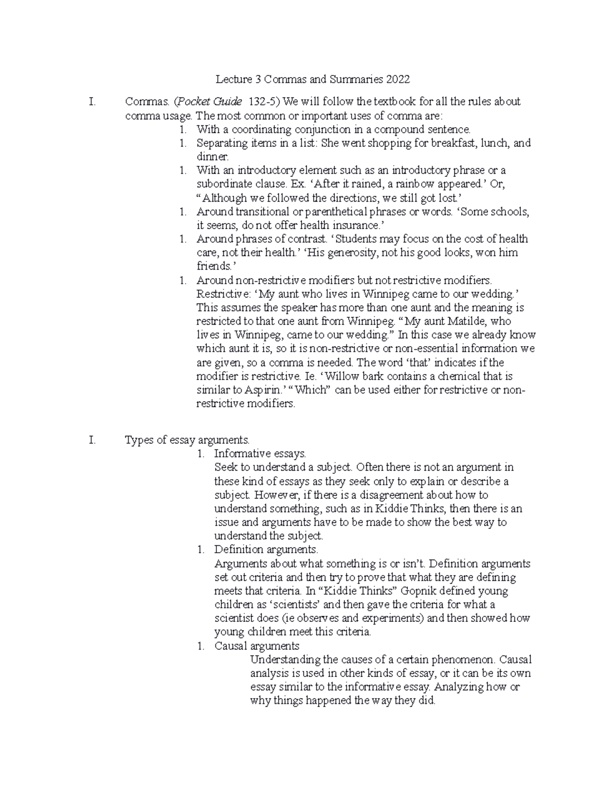 Lecture 3 Commas and Summaries 2022 - Lecture 3 Commas and Summaries 2022 I. Commas. (Pocket ...