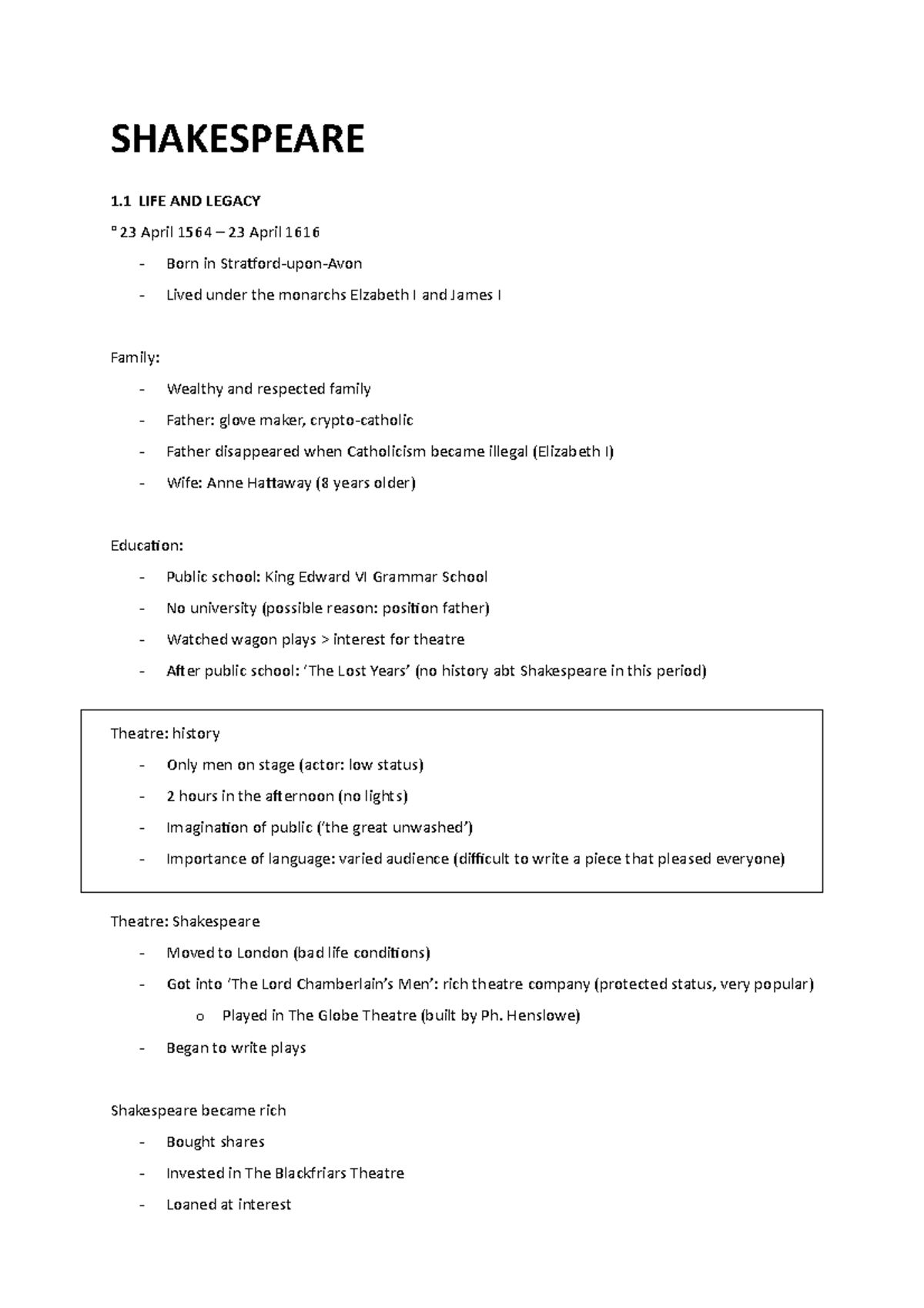 Shakespeares life and legacy - SHAKESPEARE 1 LIFE AND LEGACY ° 23 April ...